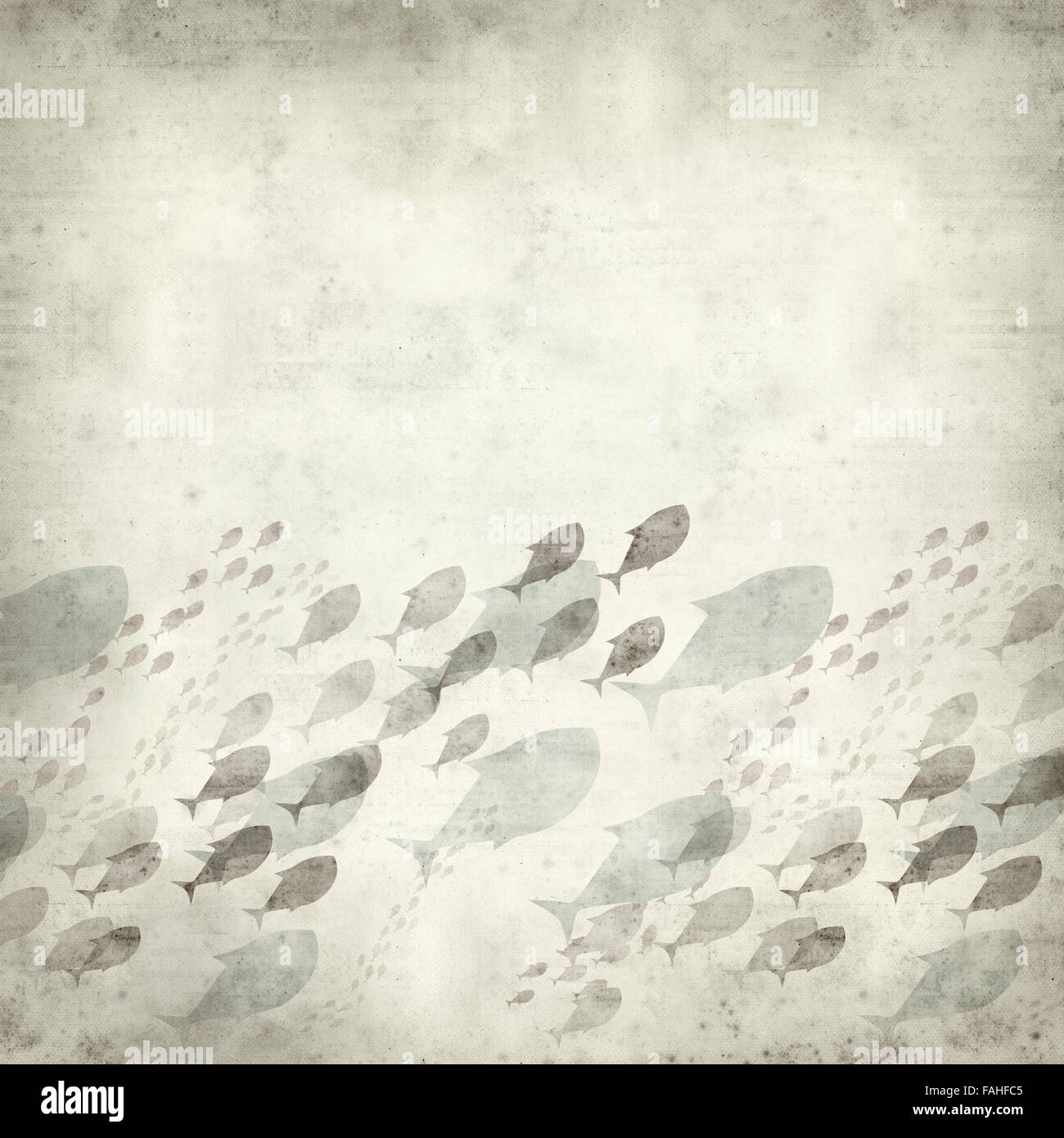 textured old paper background with swimming fish illustration Stock ...