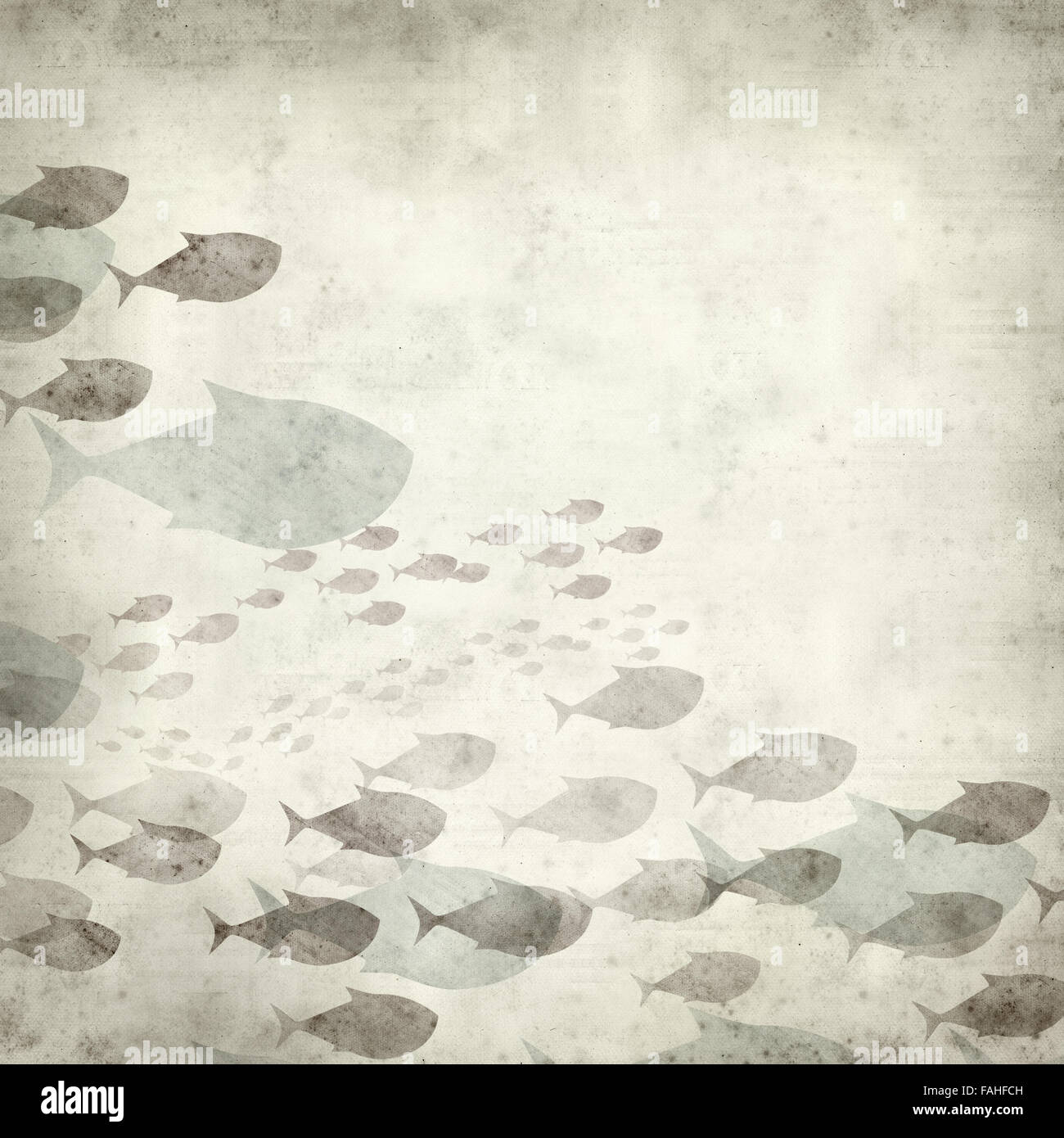 textured old paper background with swimming fish illustration Stock ...