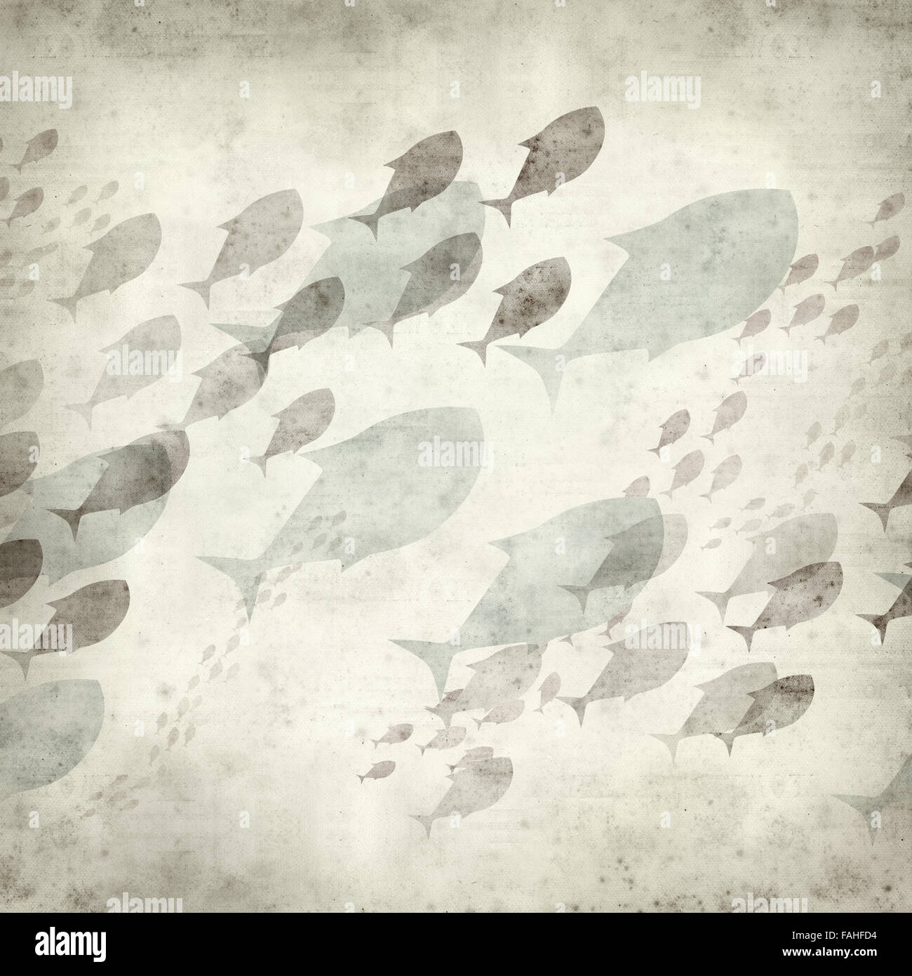 textured old paper background with swimming fish illustration Stock ...