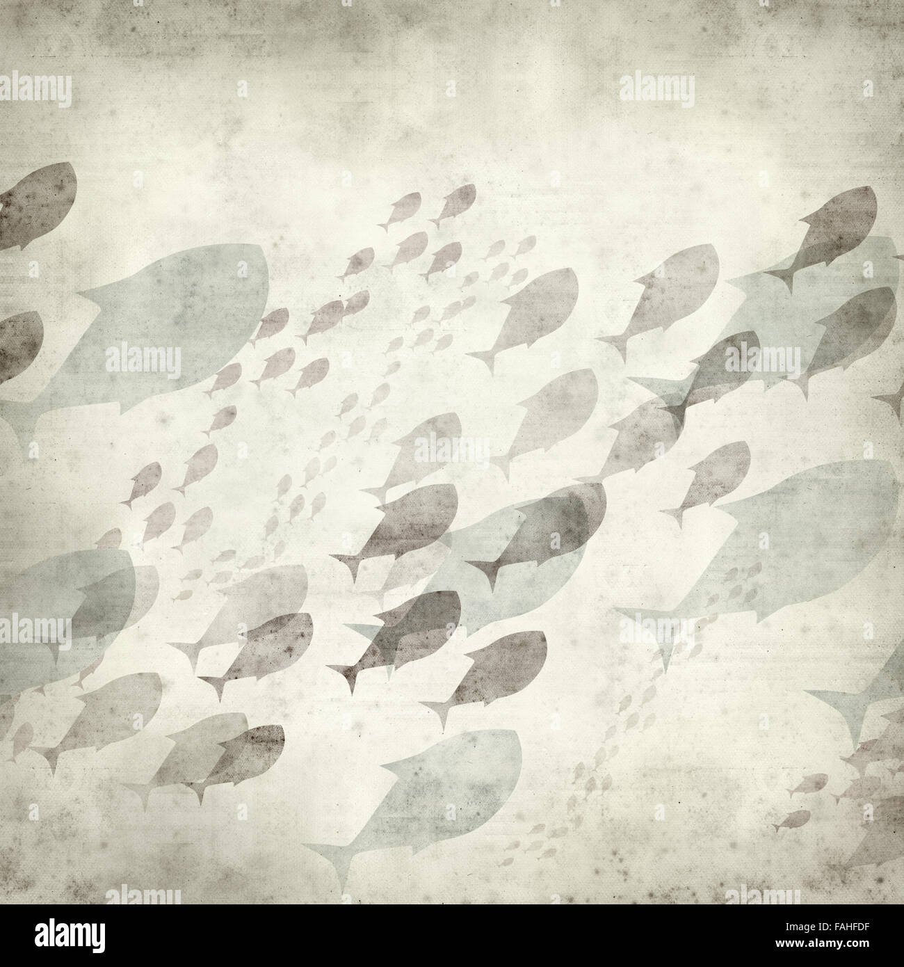 textured old paper background with swimming fish illustration Stock ...