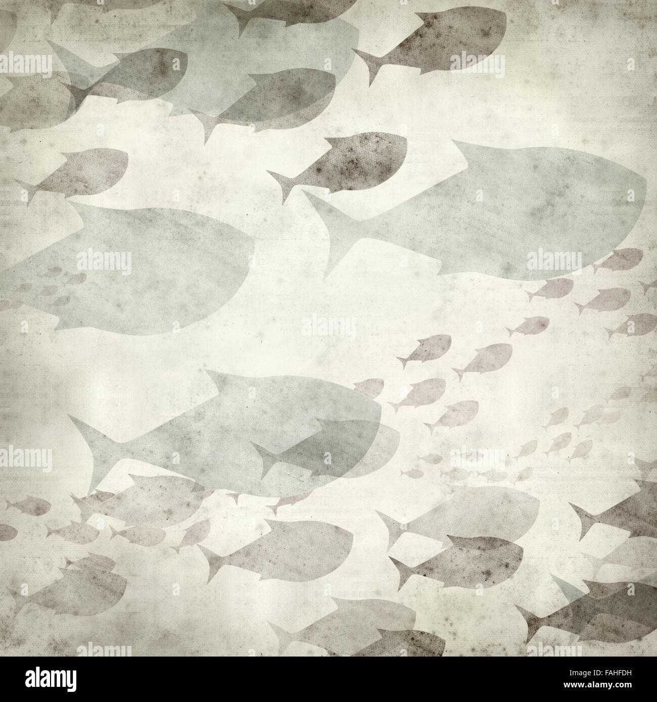textured old paper background with swimming fish illustration Stock ...