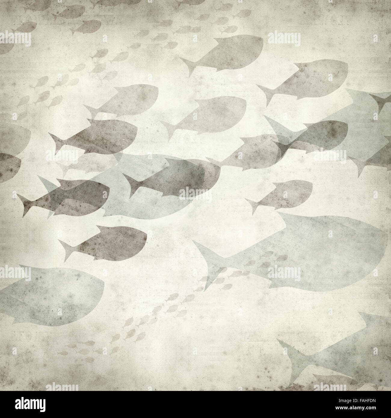textured old paper background with swimming fish illustration Stock ...