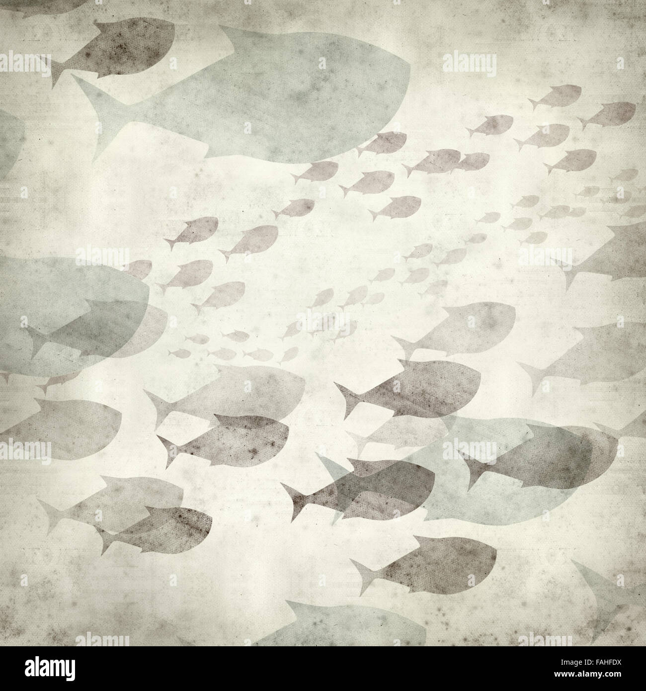 textured old paper background with swimming fish illustration Stock ...