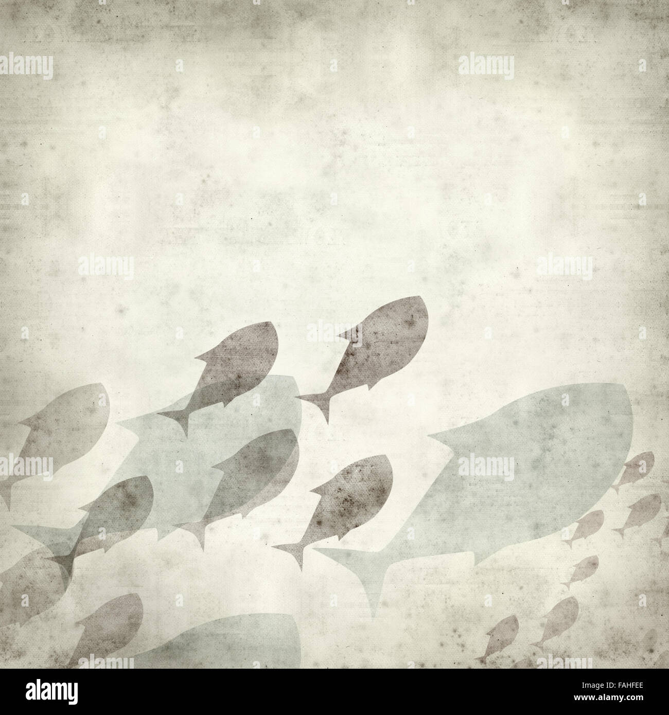 textured old paper background with swimming fish illustration Stock ...