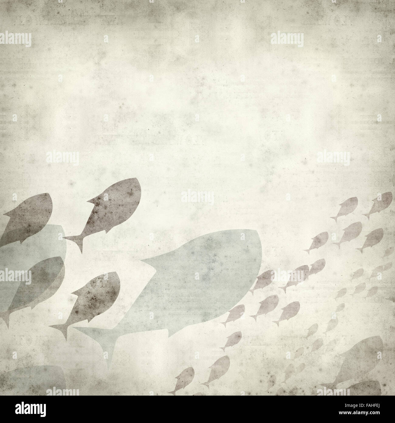 textured old paper background with swimming fish illustration Stock ...