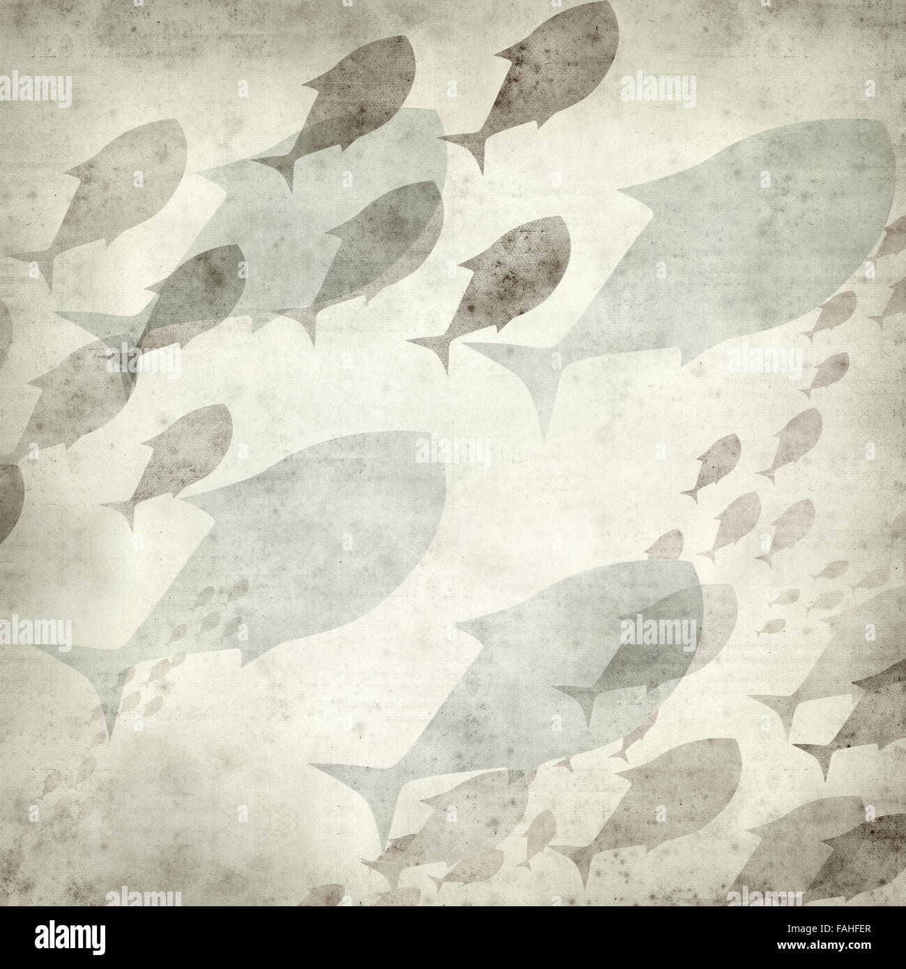 textured old paper background with swimming fish illustration Stock ...