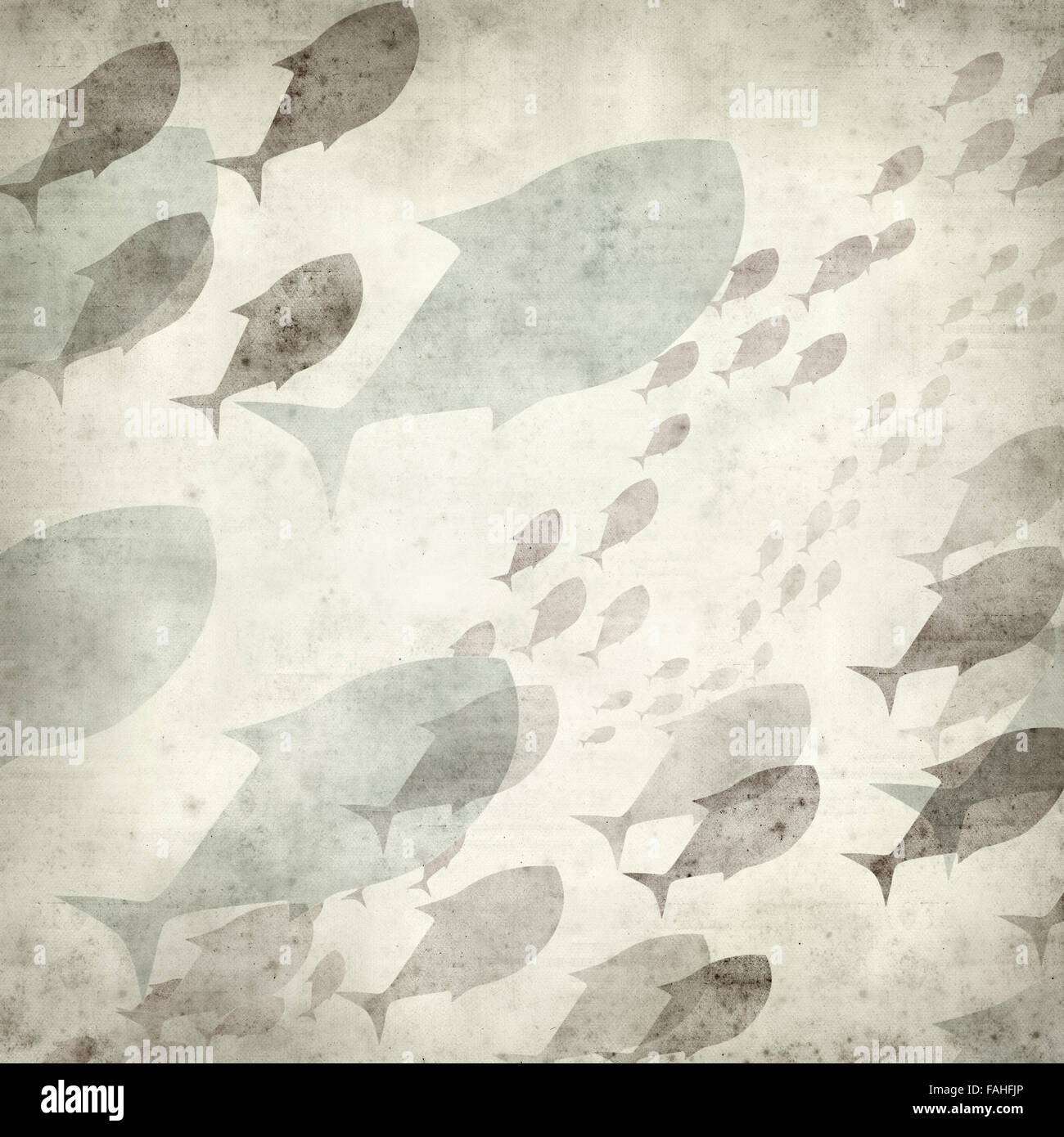 textured old paper background with swimming fish illustration Stock ...