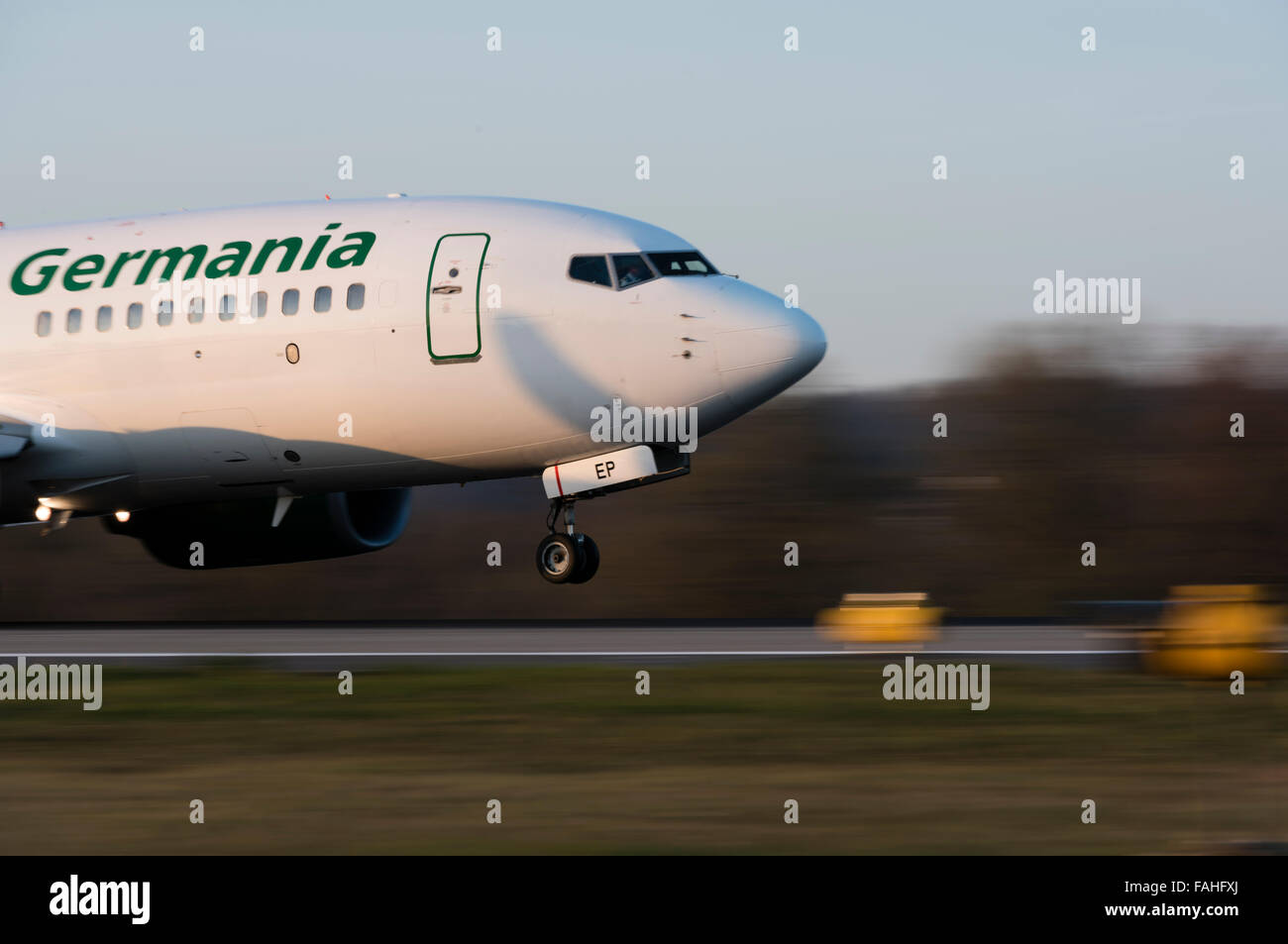 Landing Boeing 737 passenger aircraft of Germania airline at Zurich ...