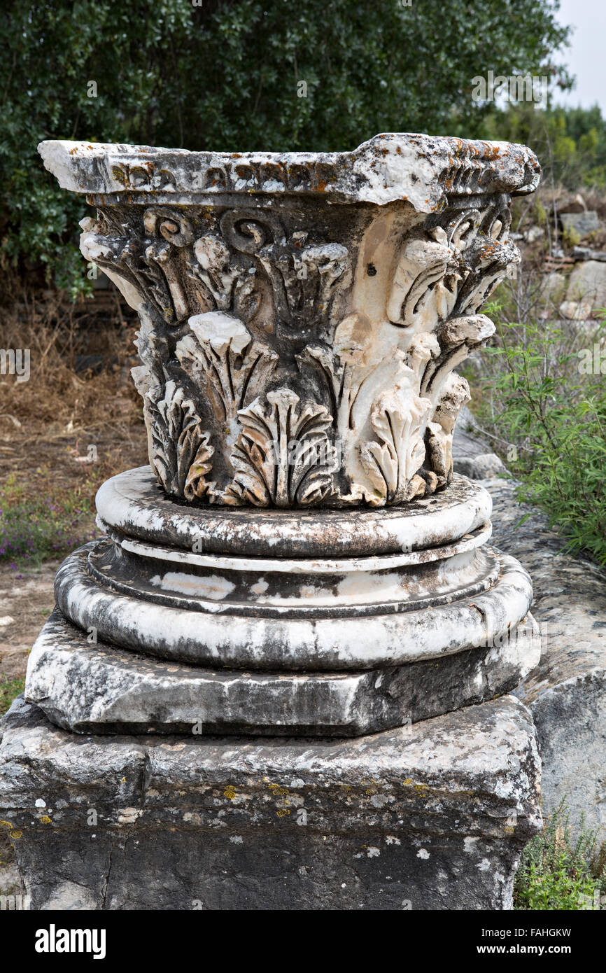 Column head in The Temple of Aphrodit in Aphrodisias, Turkey Stock ...