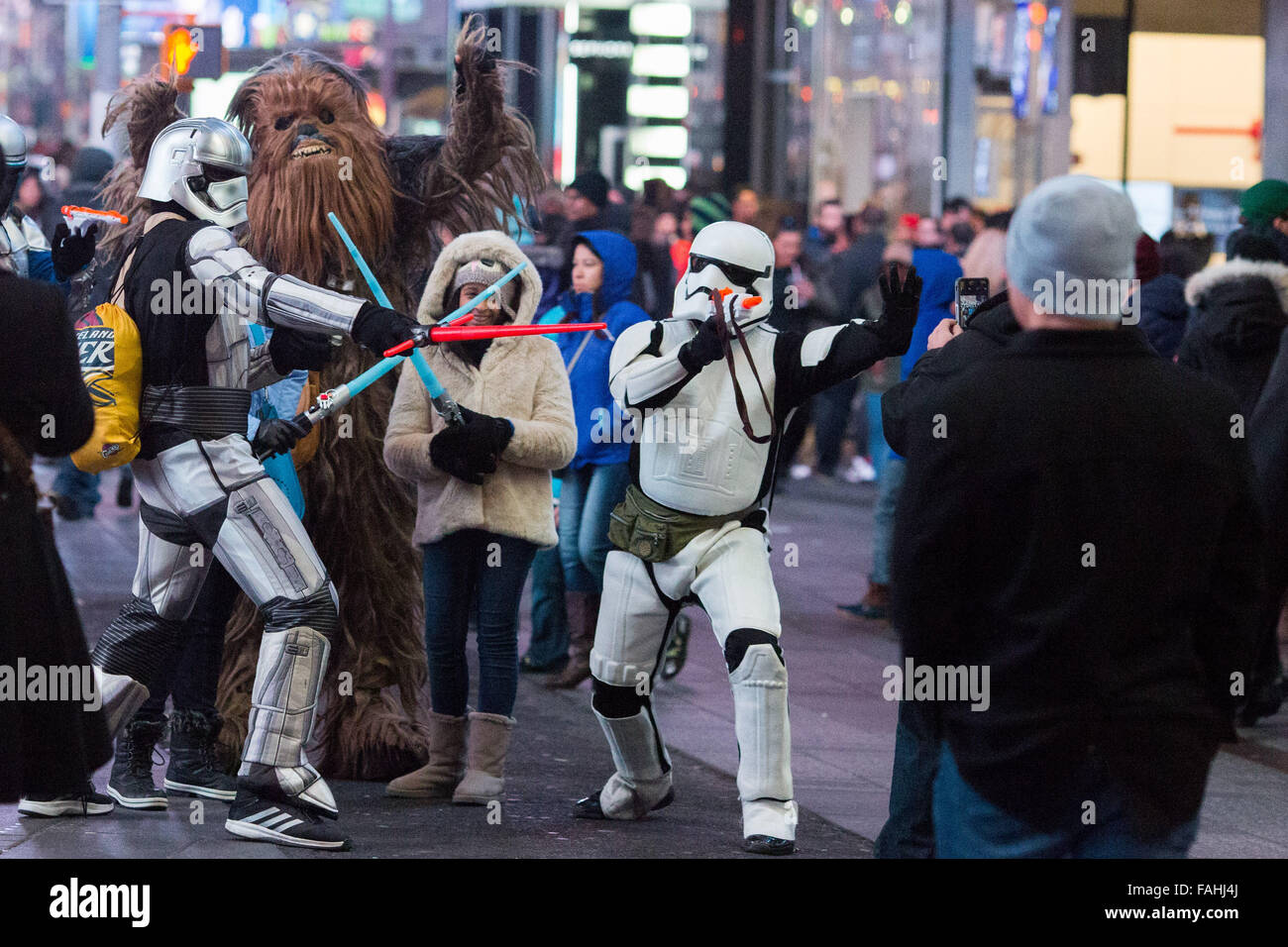 New York, USA. 29th Dec, 2015. People dressed in Star Wars costumes ...
