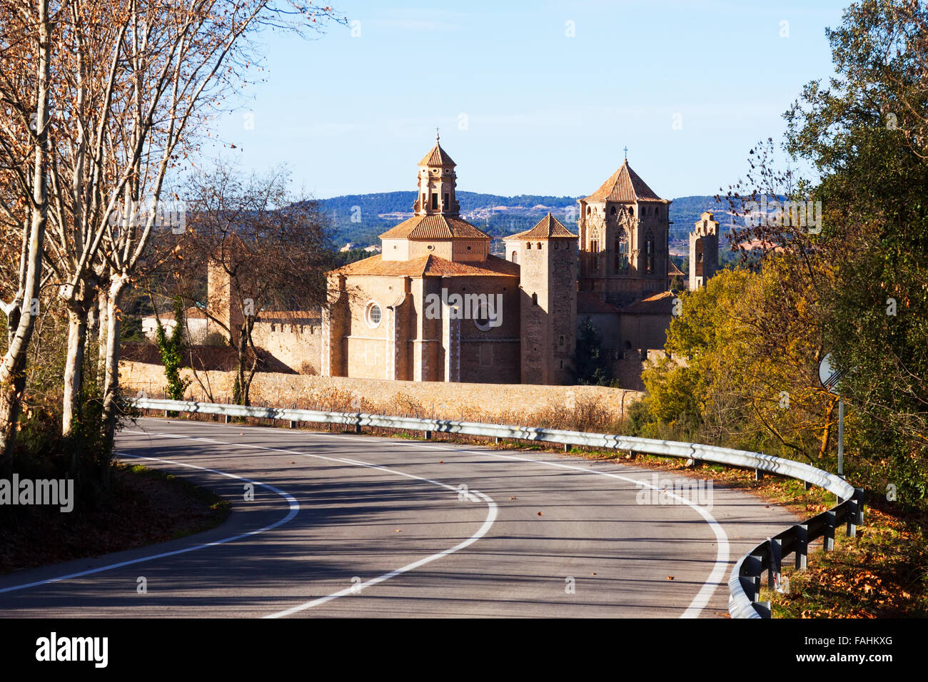 Poblet Monastery from road. Catalonia, Spain Stock Photo - Alamy