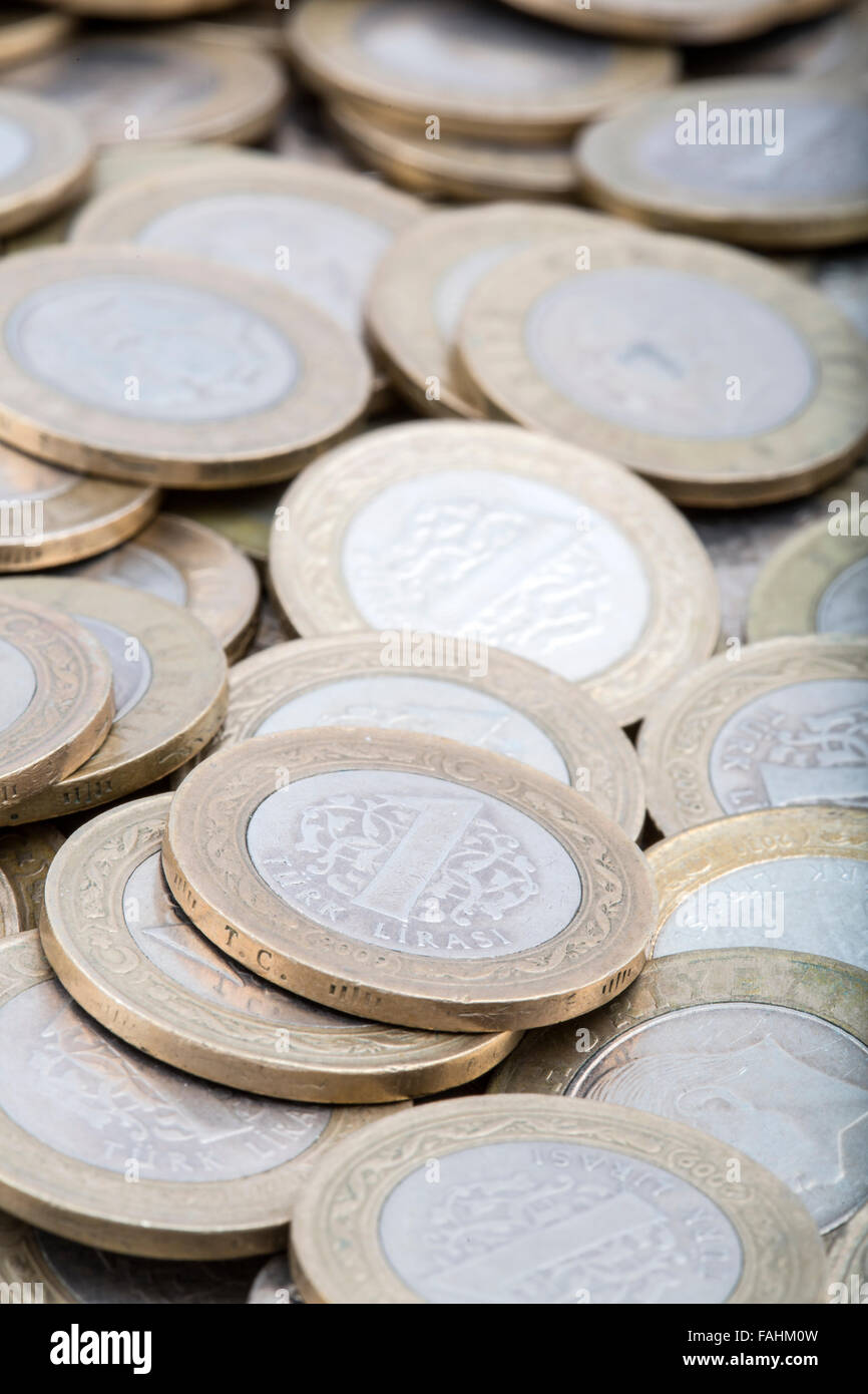 Macro view of Turkish coins Stock Photo - Alamy