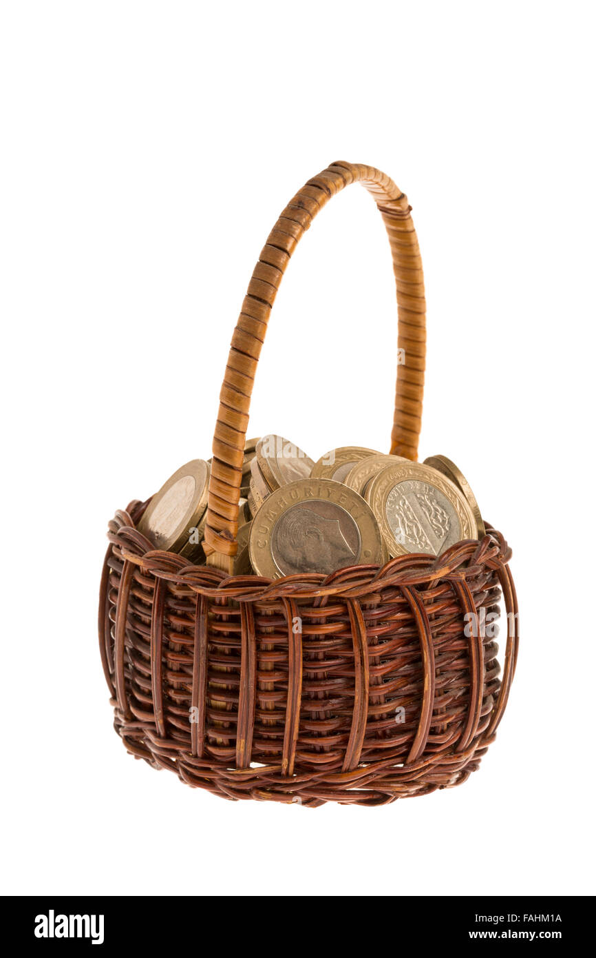 Turkish coins in basket with isolated white background Stock Photo - Alamy