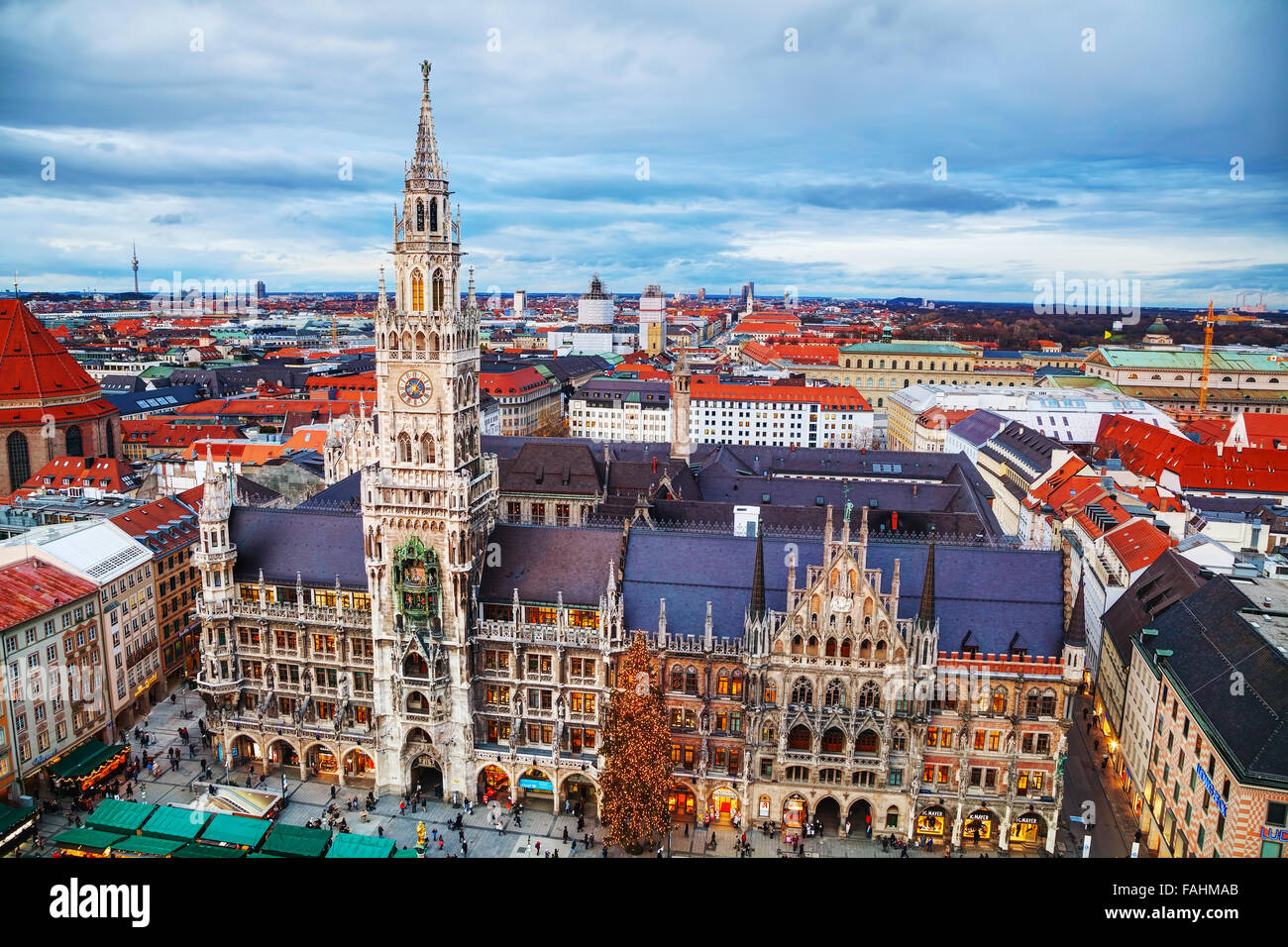 MUNICH - NOVEMBER 30: Aerial view of Marienplatz on November 30, 2015 ...