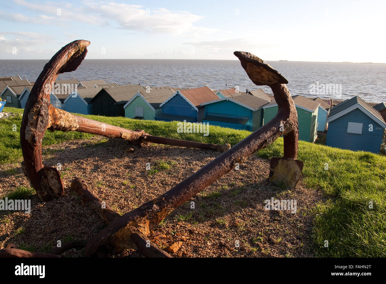 Rusty anchors on the seafront at West Mersea, Essex Stock Photo - Alamy