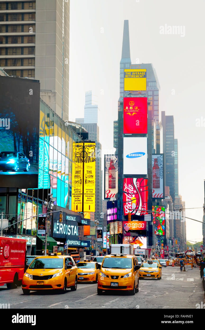 NEW YORK CITY - SEPTEMBER 04: Times square with people in the morning ...