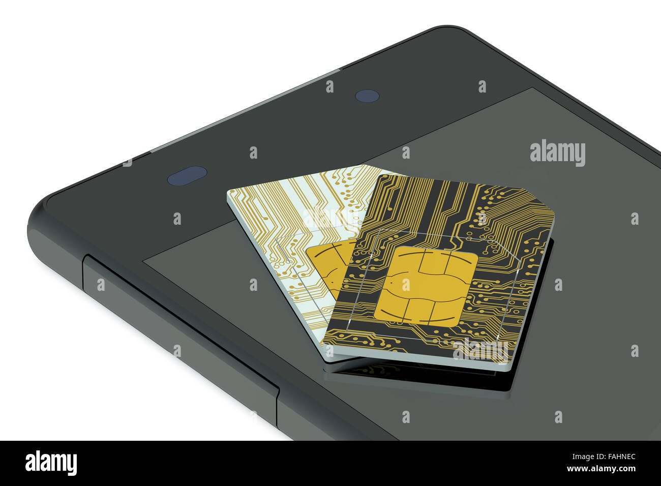 two SIM cards and phone isolated on white background Stock Photo - Alamy