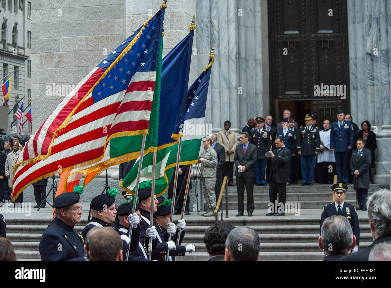 New York, United States. 30th Dec, 2015. The NYPD color guardsmen pass ...