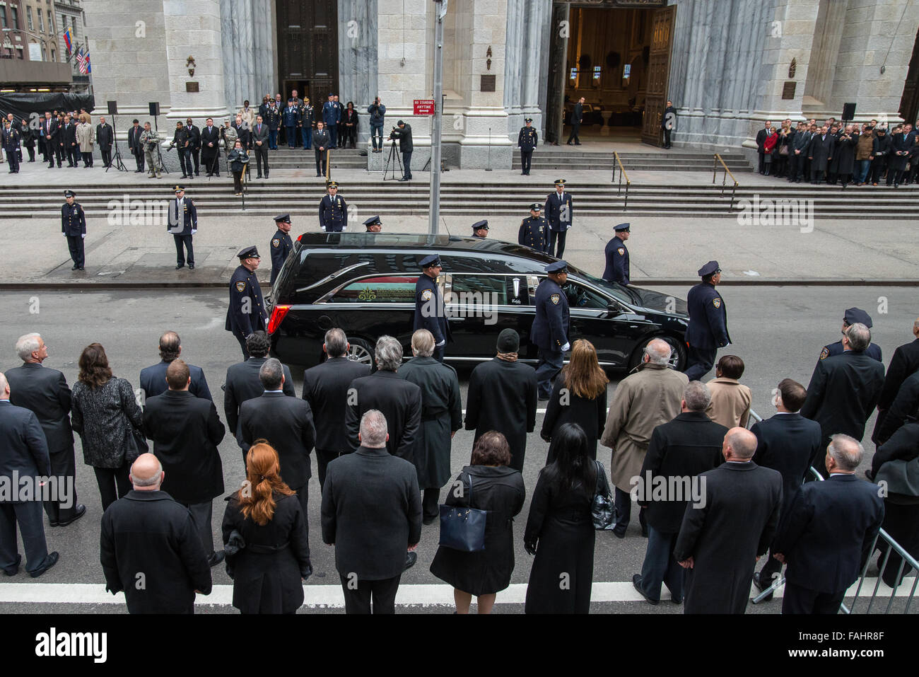 New York, United States. 30th Dec, 2015. The hearse bearing the remains ...