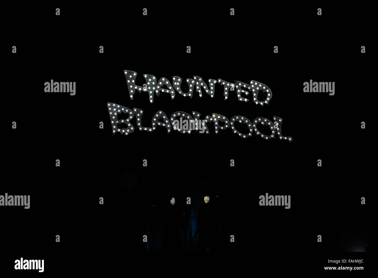 Black sky night view Haunted Blackpool Tableau, with holographic faces ...