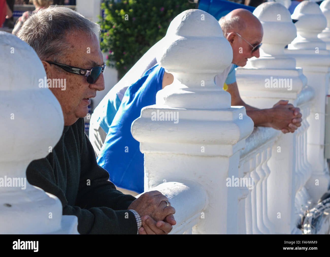 Benidorm Alicante Province Costa Blanca Spain. Two senior men looking ...
