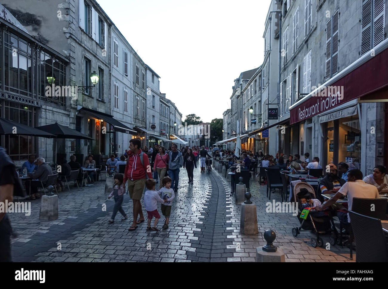 La Rochelle, France. Seaside tourist destination. Cobbled street and ...