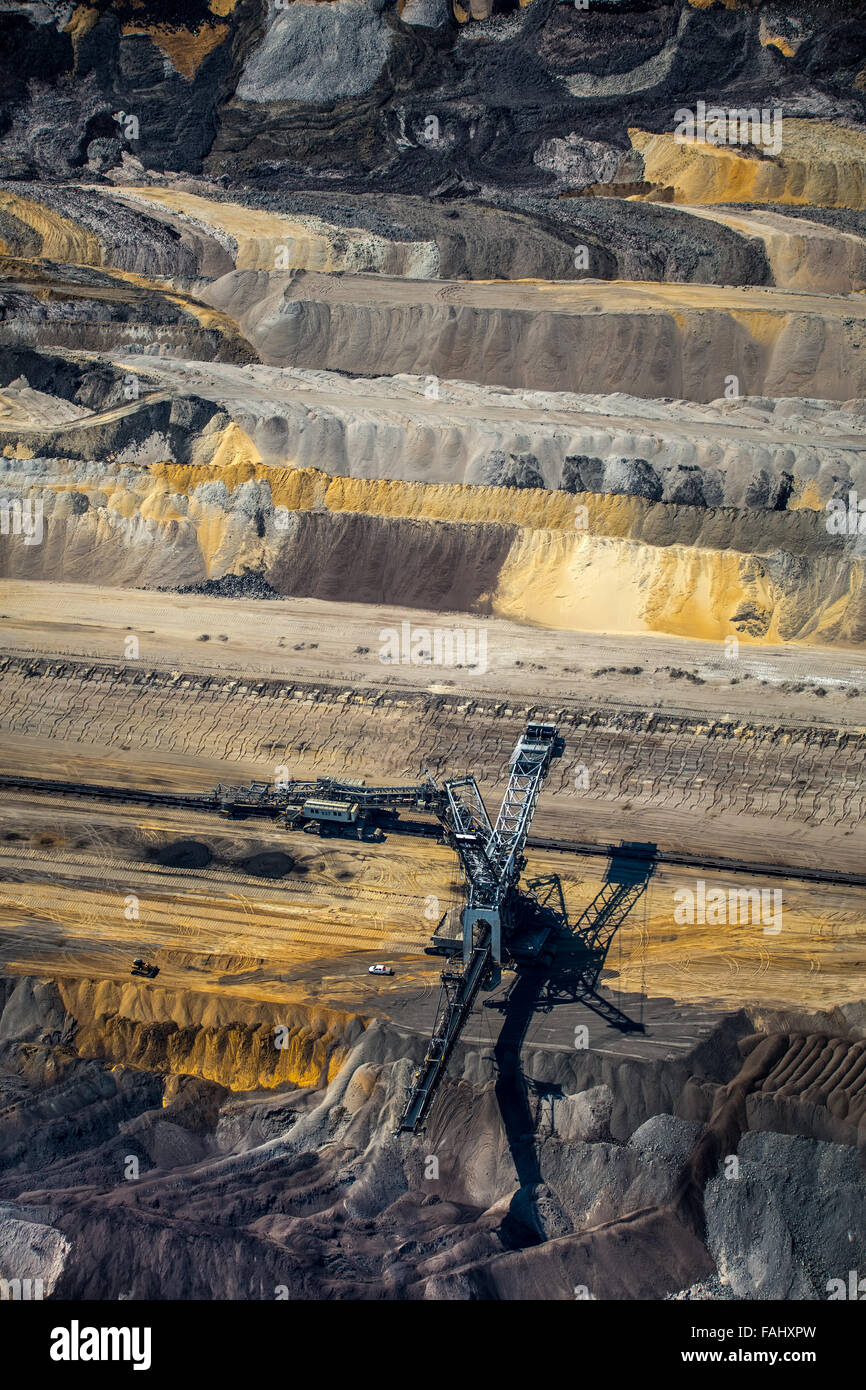 Aerial view, lignite, brown coal mining Inden near Jülich, bucket wheel ...