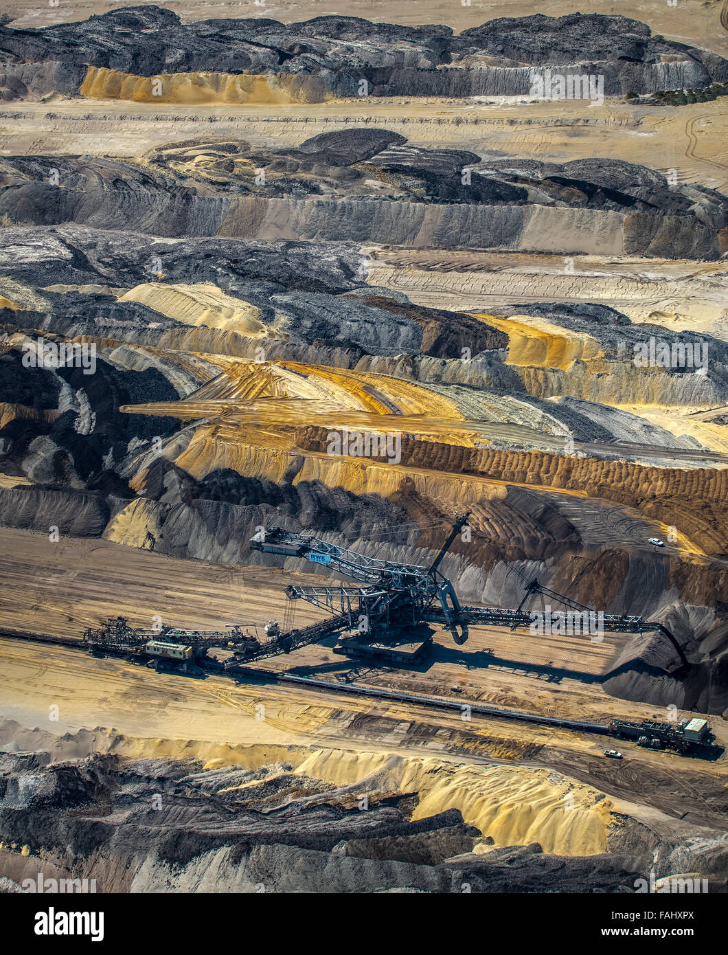 Aerial view, lignite, brown coal mining Inden near Jülich, bucket wheel ...