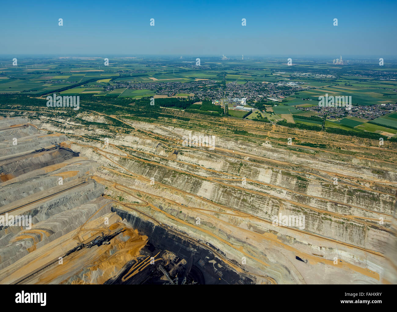 Aerial view, lignite, brown coal mining Niederzier, Braunkohletagebau ...