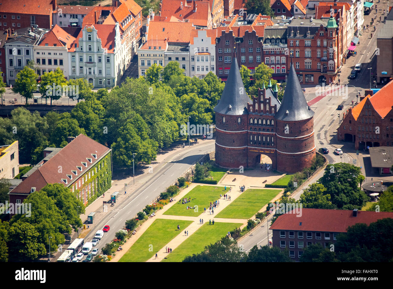 Aerial view, Holsten, Holsten, late Gothic city gate, landmark of ...