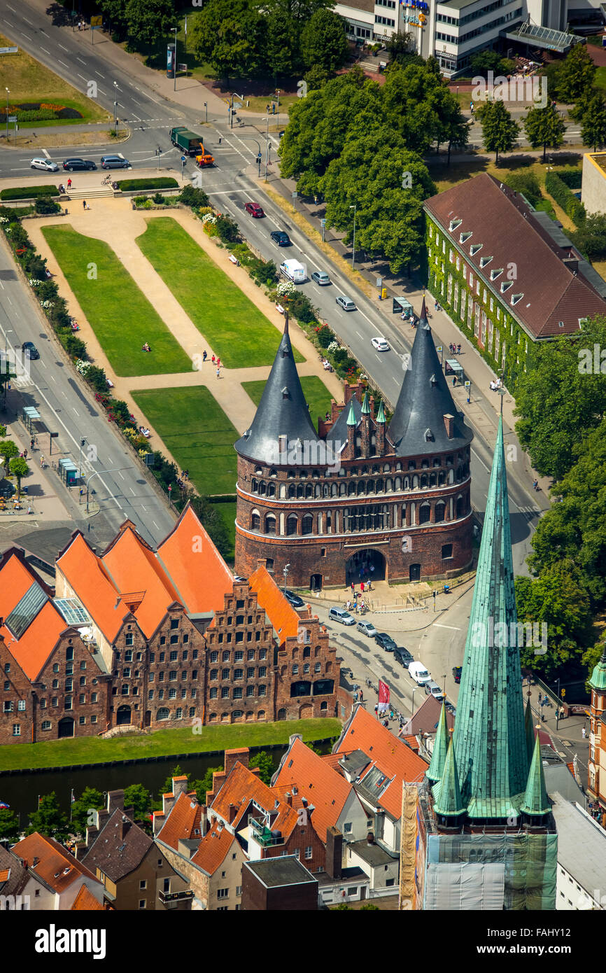 Aerial view, Holsten, Holsten, late Gothic city gate, landmark of ...