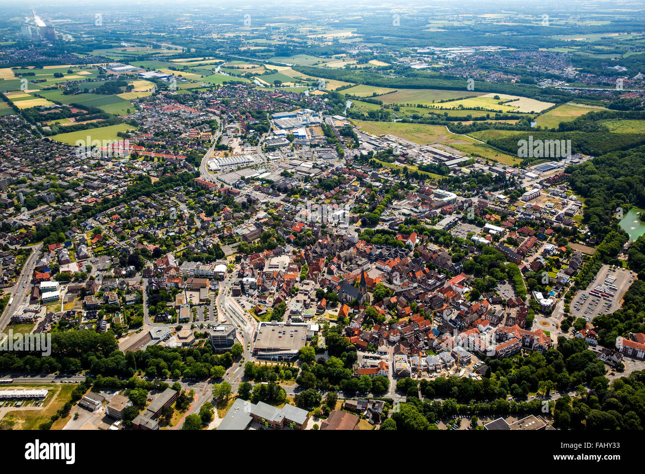 Aerial view, overlooking the city center of Werne with St.Christophorus ...