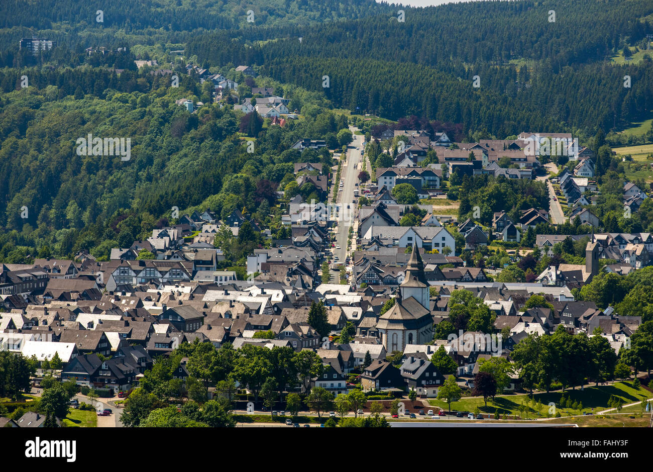 Aerial view, looking at Winterberg from the east, old town of ...