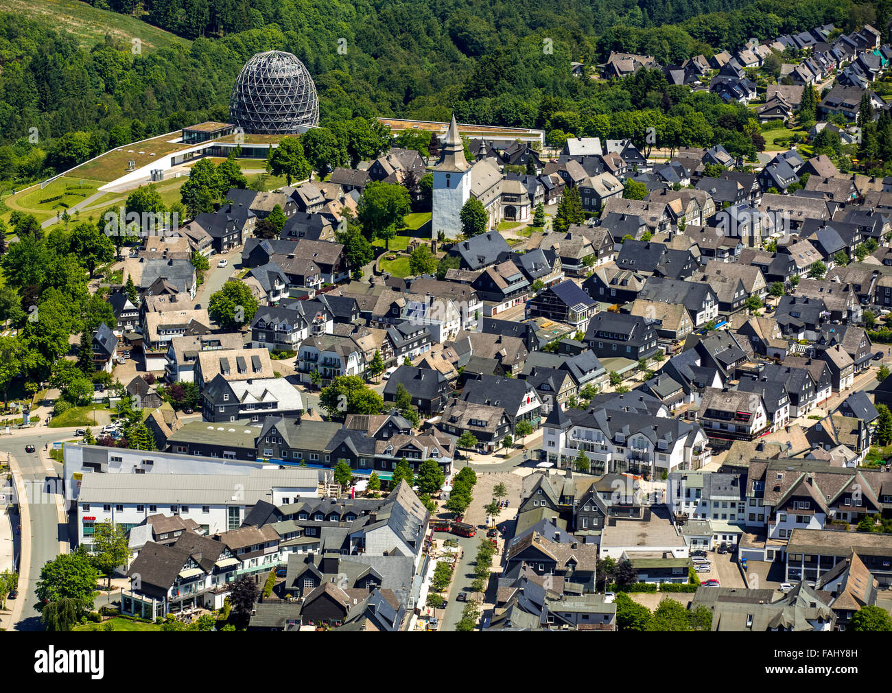 Aerial view, old town of Winterberg, town center of Winterberg with St ...