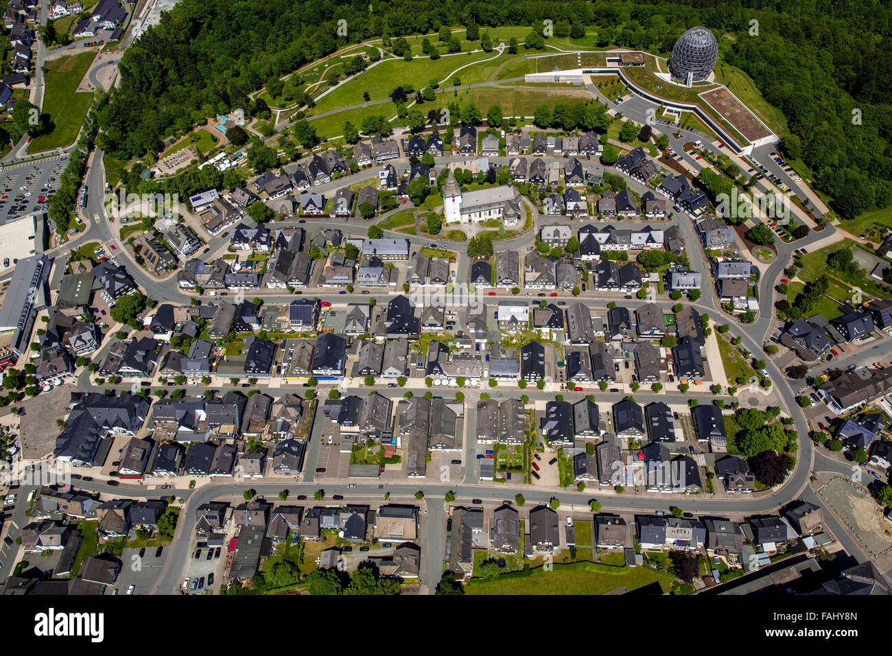 Aerial view, old town of Winterberg, town center of Winterberg with St ...