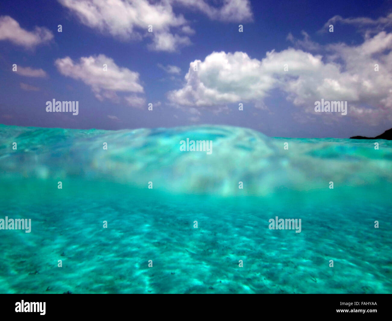 Matira beach, above and below the water. Bora Bora, French Polynesia ...