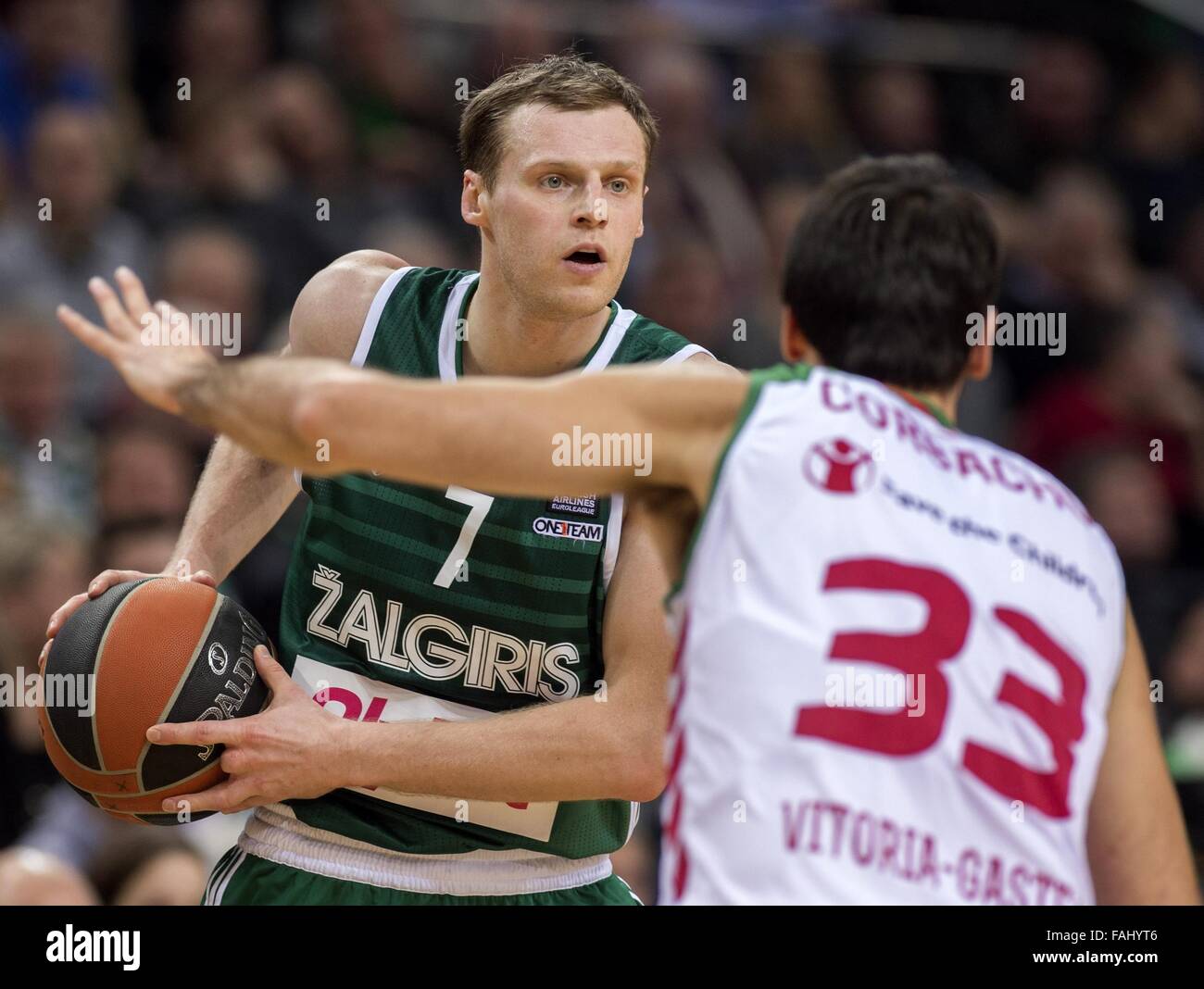 Kaunas, Lithuania. 30th Dec, 2015. Martynas Pocius (L) of Zalgiris from ...