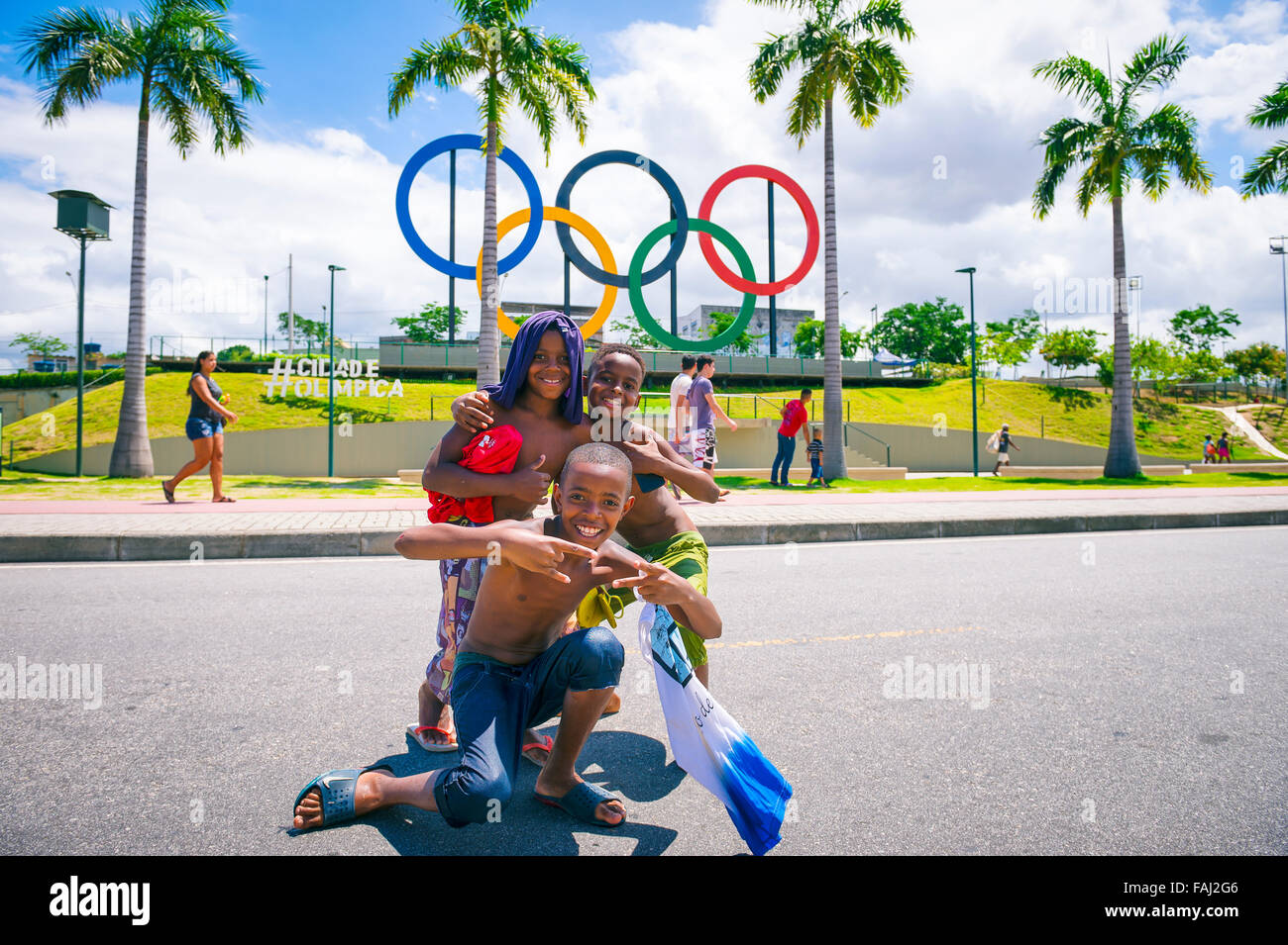RIO DE JANEIRO, BRAZIL - OCTOBER 31, 2015: Young Brazilians pose in ...