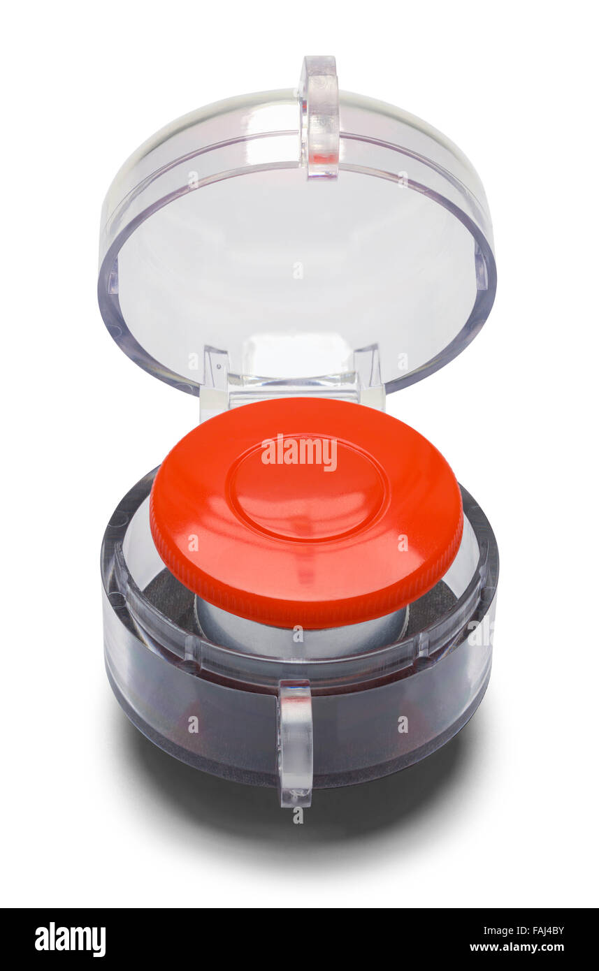 Large Red Push Button Isolated on a White Background Stock Photo - Alamy