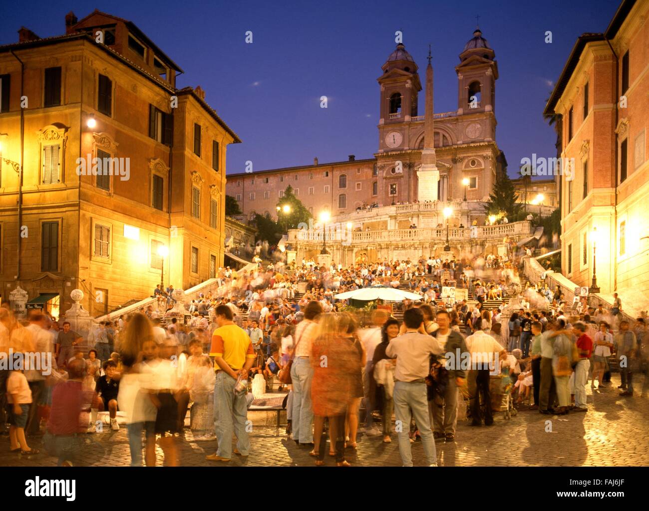 Tourists sitting on the Spanish Steps at night, Rome, Italy, Europe ...