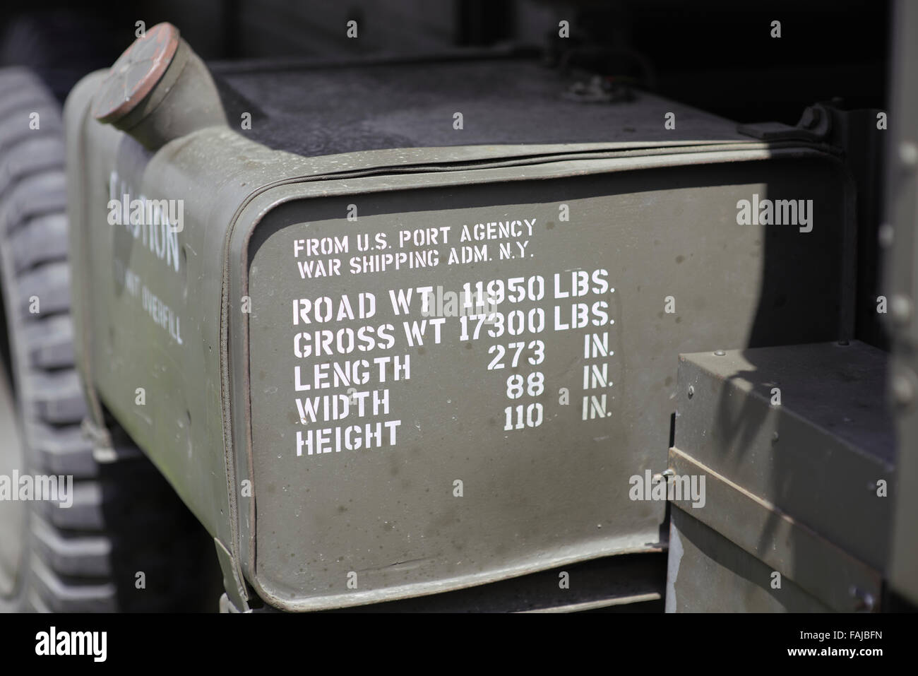 Fuel tank on american second world war truck showing weight and size ...