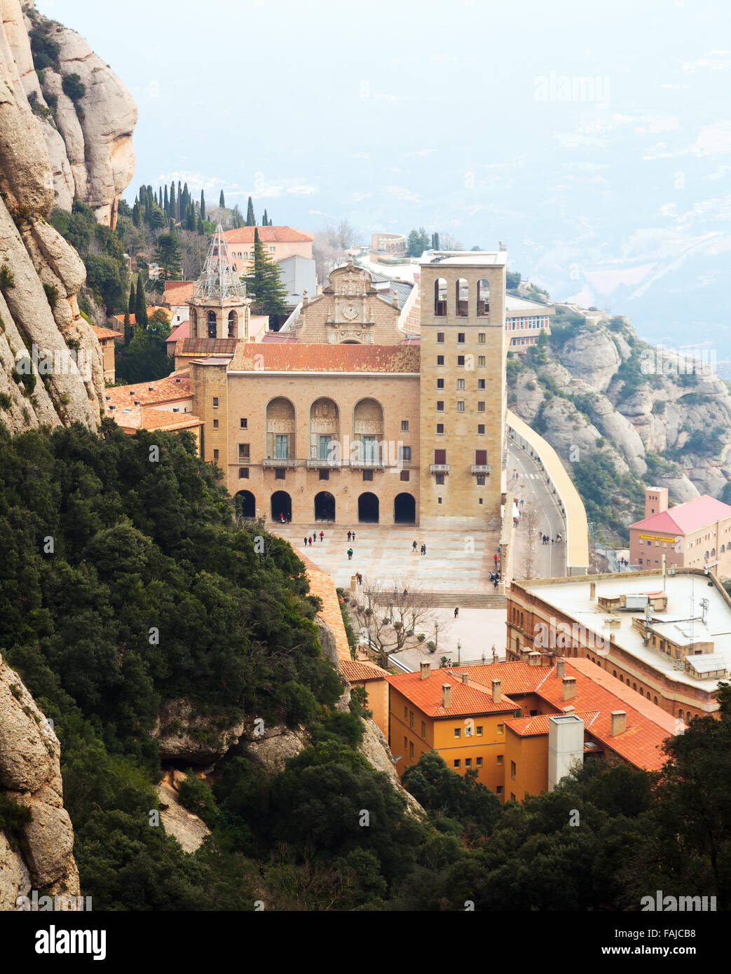 Santa Maria de Montserrat Abbey in mountains. Catalonia, Spain Stock ...