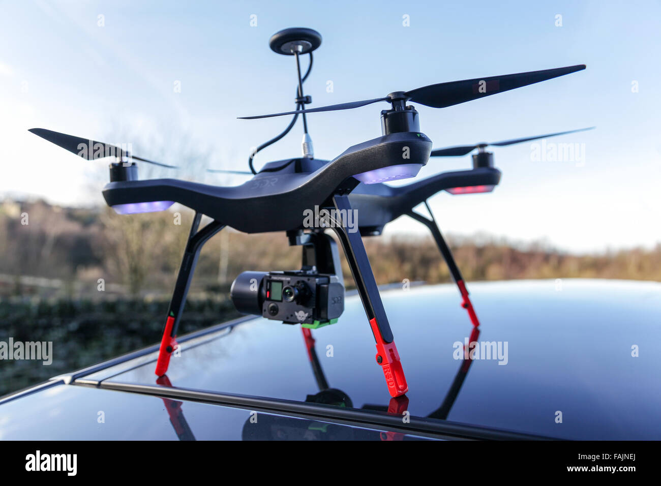 Drones ready to be deployed from the roof of a parked car Stock Photo ...