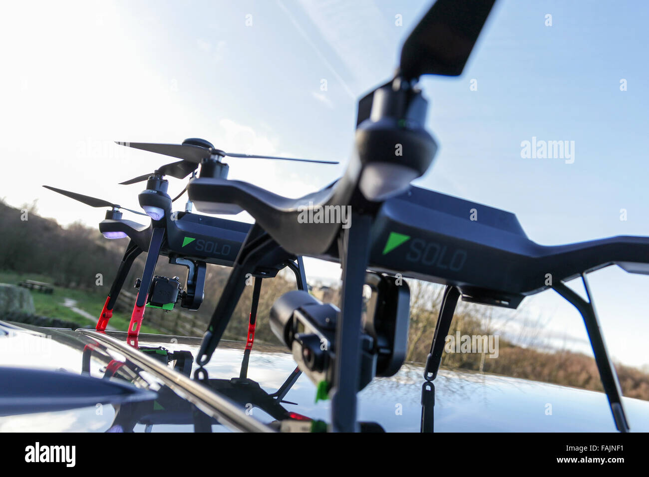 Drones ready to be deployed from the roof of a parked car Stock Photo ...