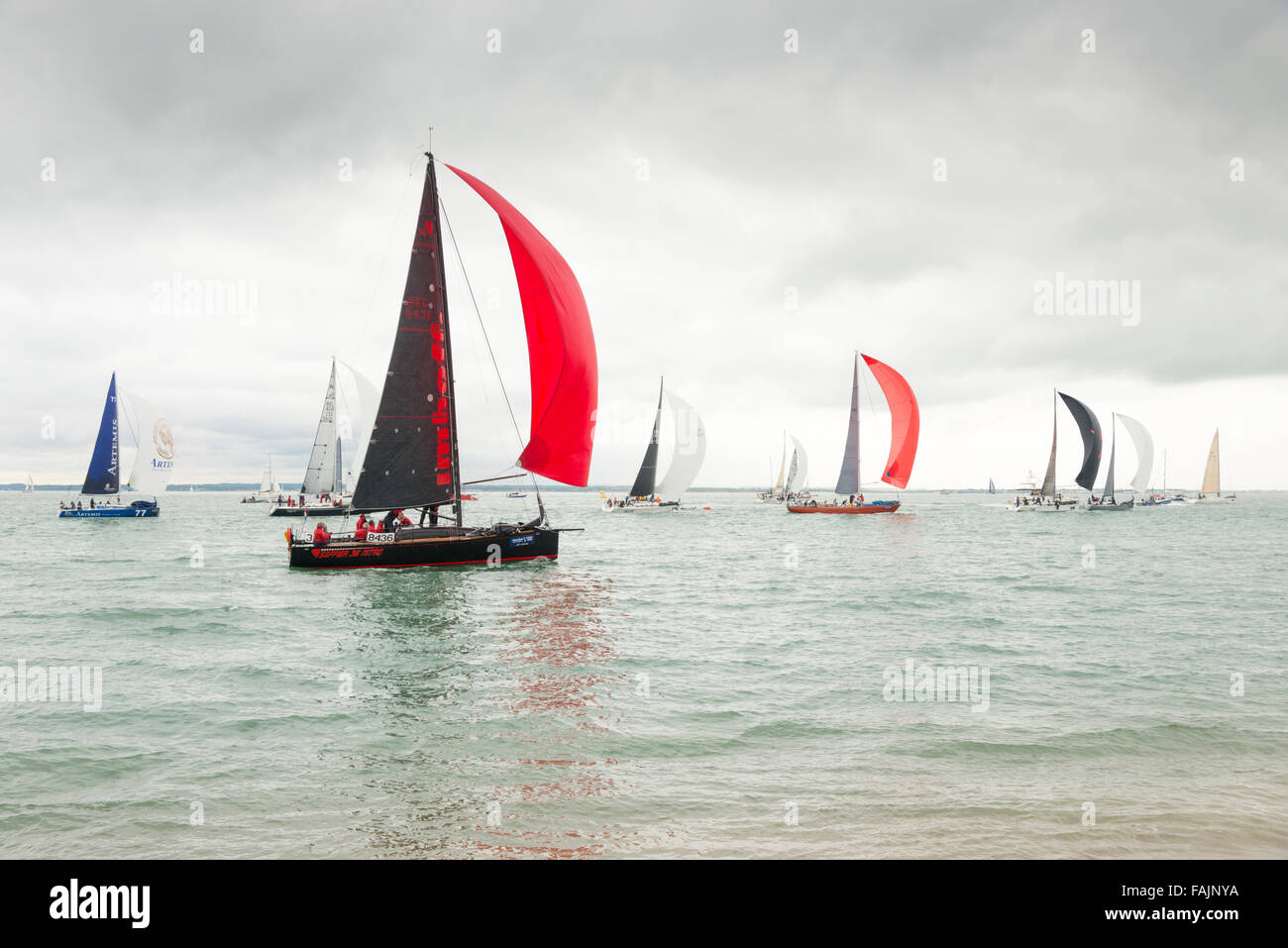 Sailing boats and yachts competing in the Cowes Week yacht races on the ...
