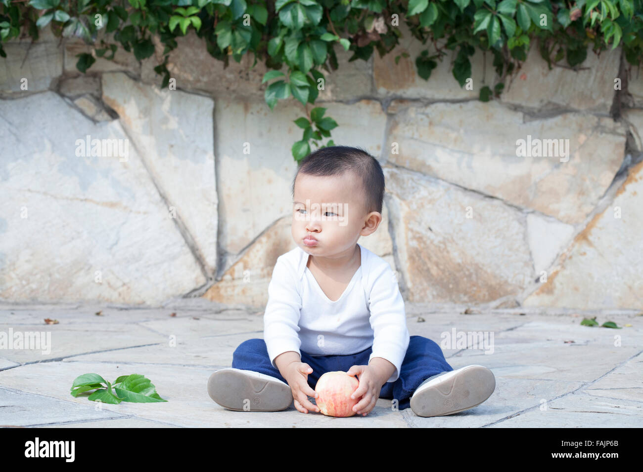 Cute Chinese baby boy eating an apple, shot in Beijing, China Stock ...