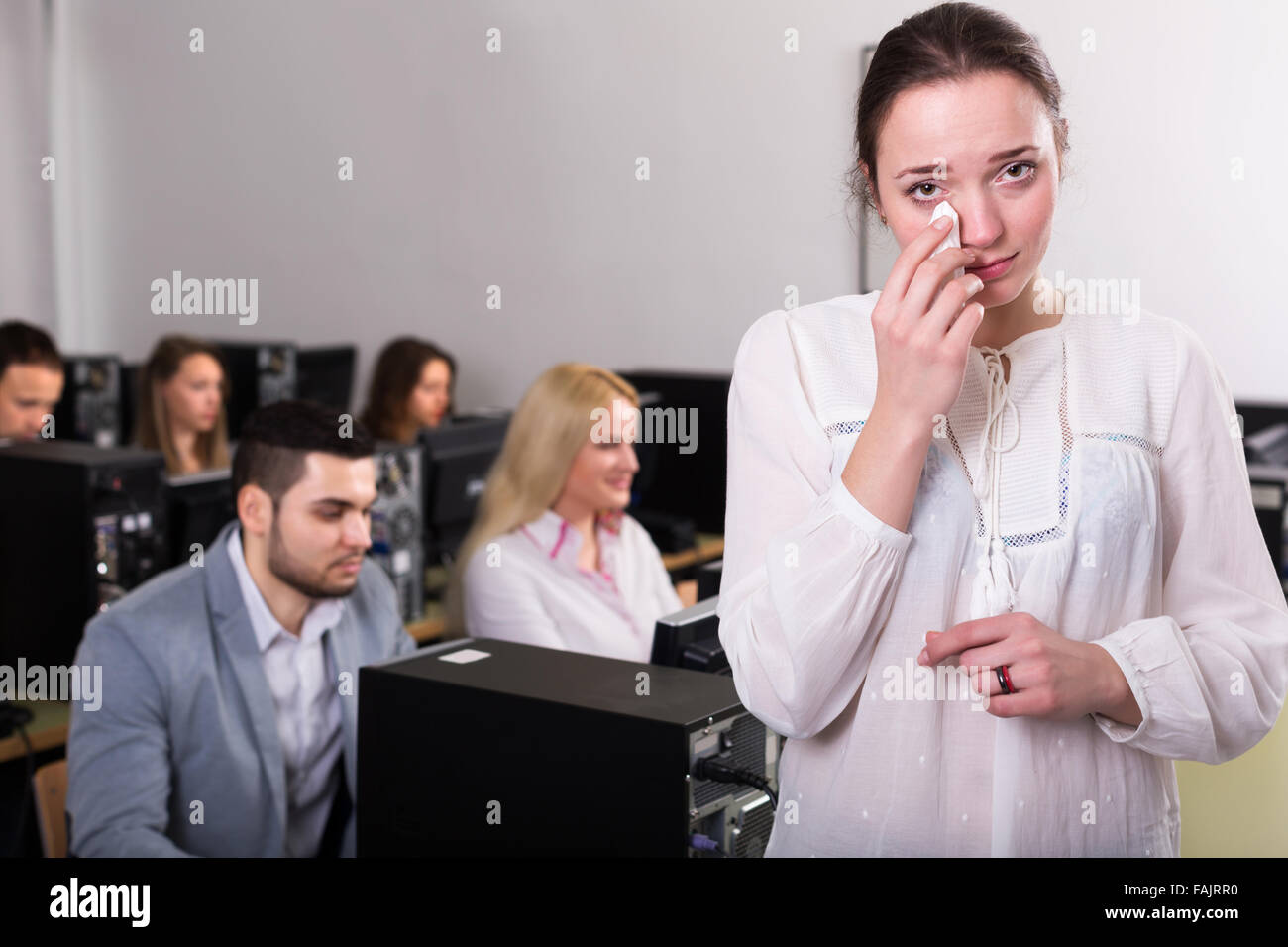 Unhappy sales department woman manager displeased of employees at ...