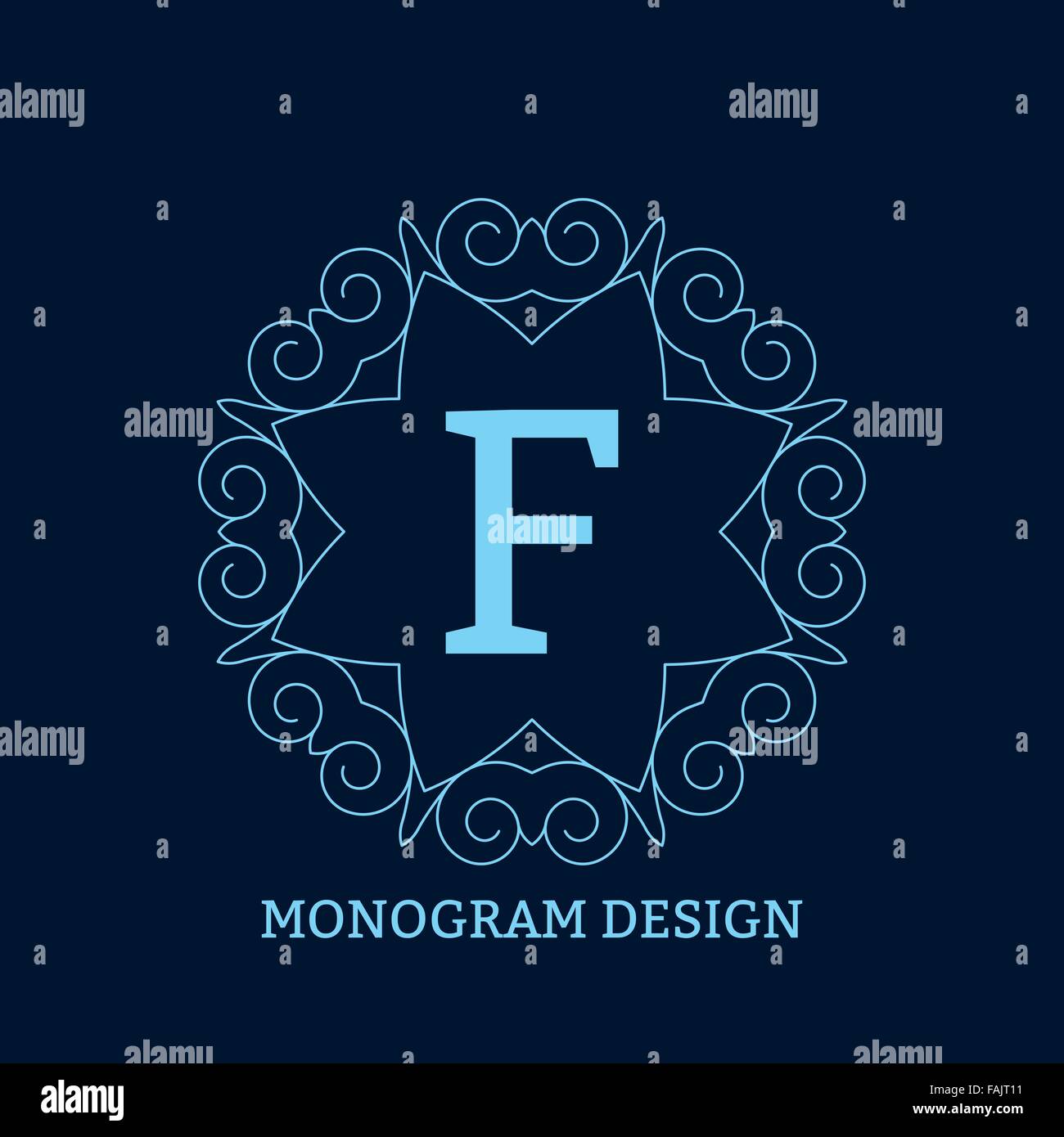 Vector illustration of the linear blue monogram Stock Vector Image ...