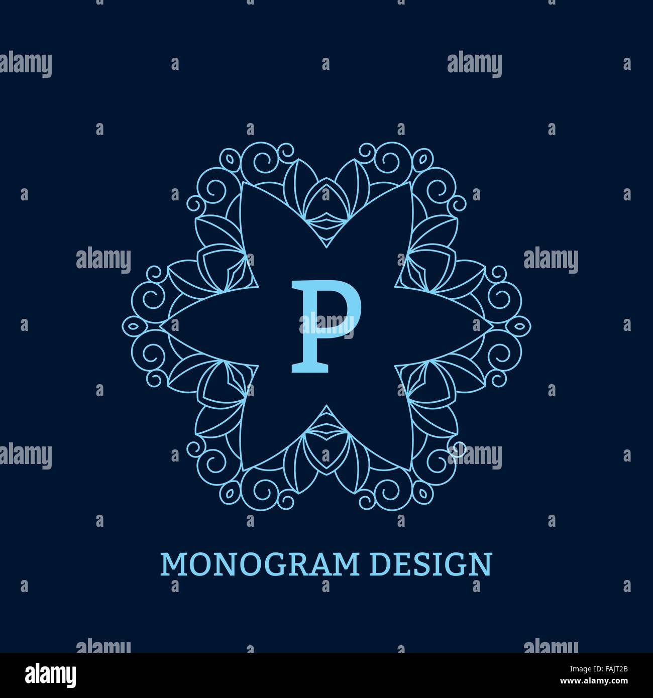 Vector illustration of the linear blue monogram Stock Vector Image ...