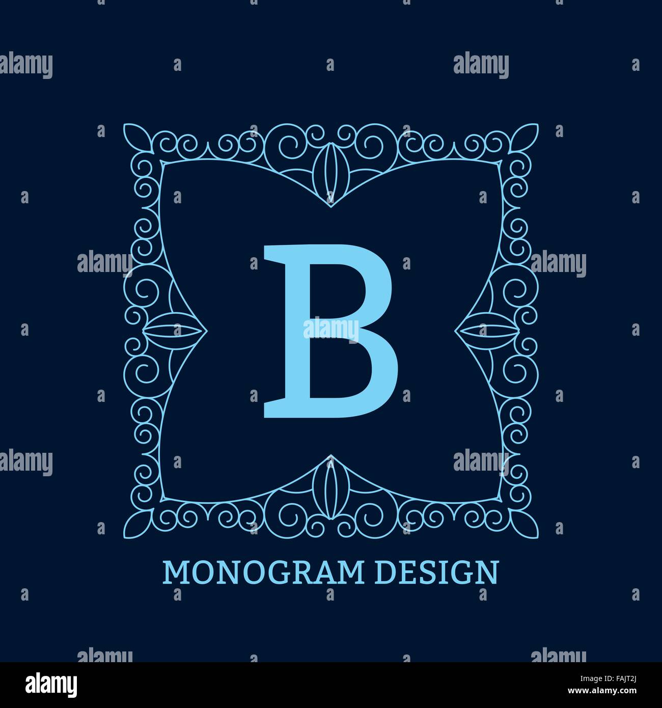 Vector illustration of the linear blue monogram Stock Vector Image ...